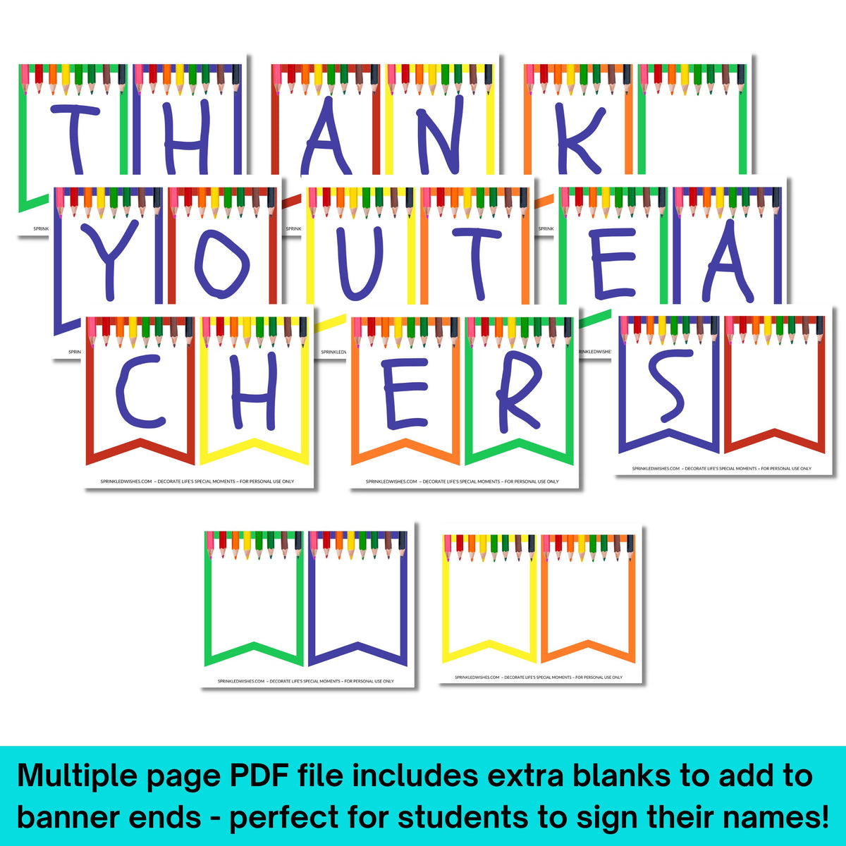 Printable Thank you Teachers Colorful Banner - Instant Download ...